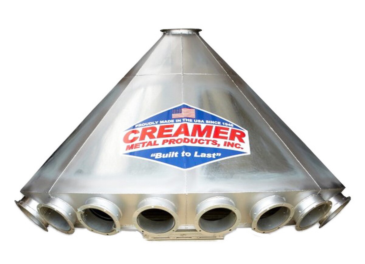 10" - 6 Hole Grain Distributor, Full Round, 45 Deg., Galvanized, Flanged