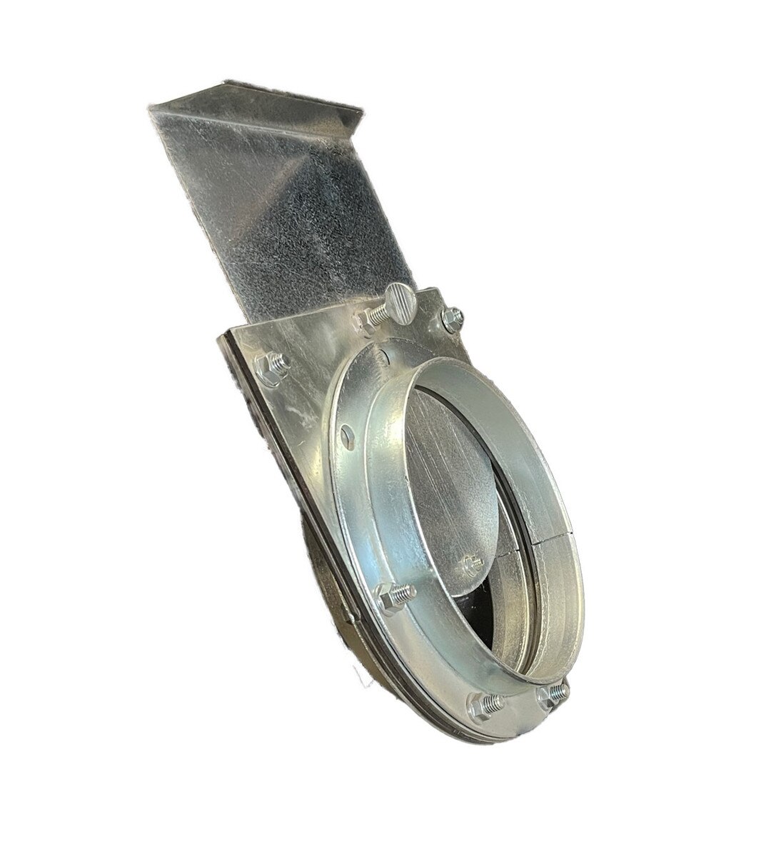6" Hand Slide Spout Gate, Low Profile, Angel Ring Flanged, Galvanized